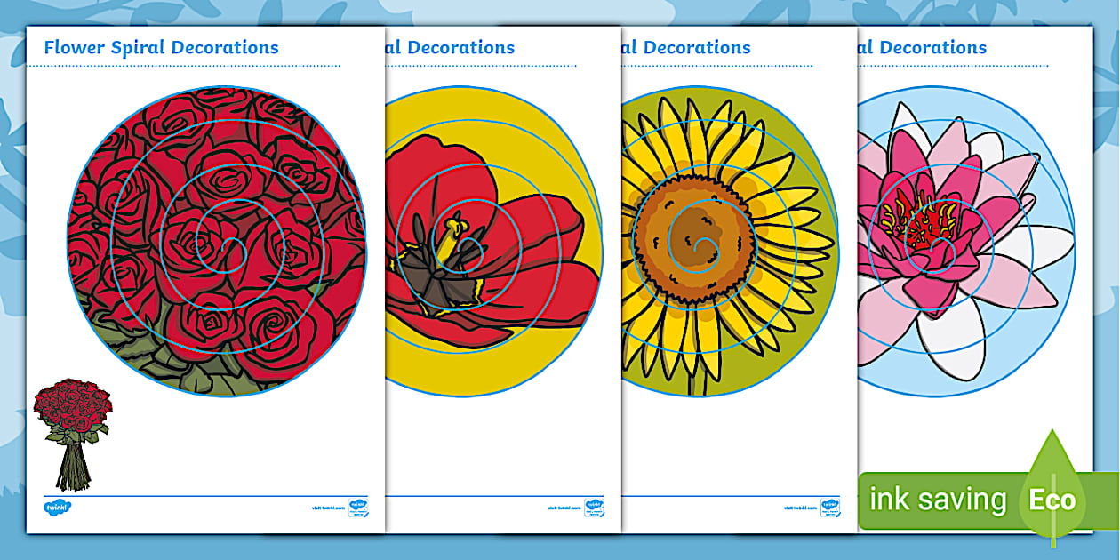Printable Flower Spiral Decorations (teacher made) - Twinkl