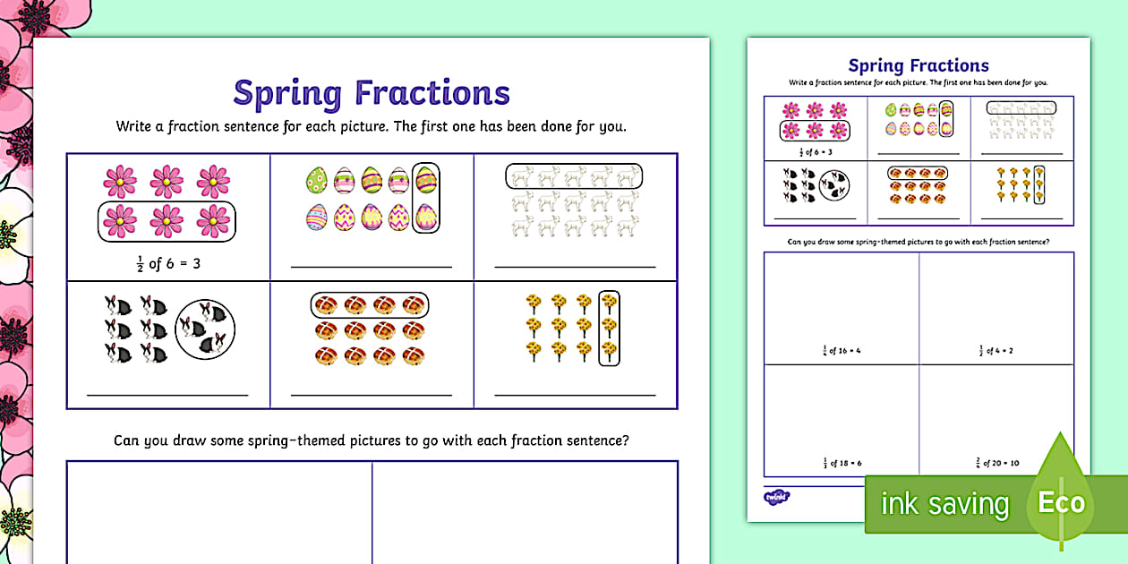 Spring-Themed Fractions Worksheet (teacher made) - Twinkl