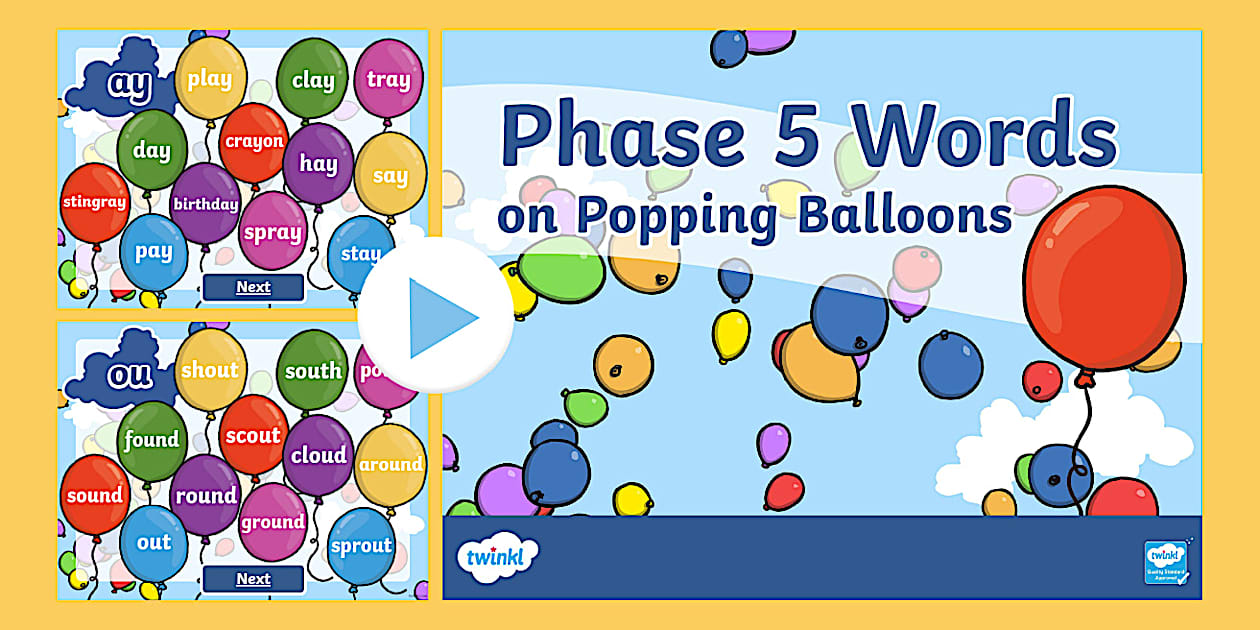 Phase 5 Words on Popping Balloons PowerPoint (Teacher-Made)