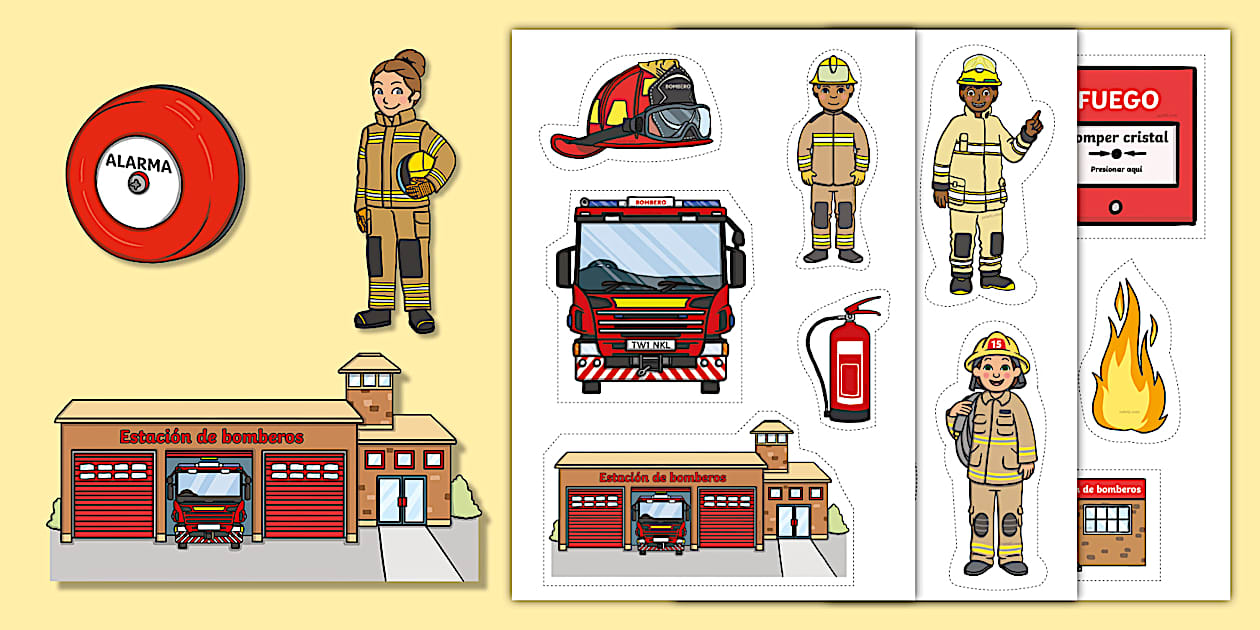 Dibujos de bomberos para recortar | Materiales Twinkl