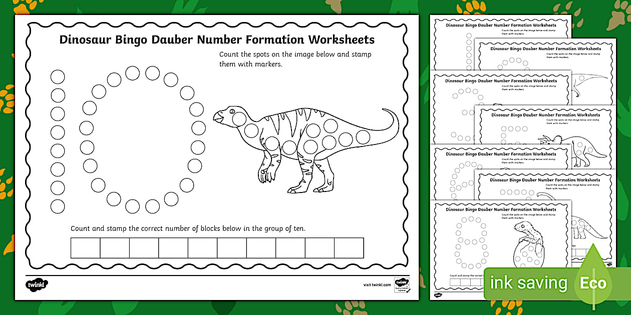 Dinosaur Bingo Dauber Number Formation Worksheets - Twinkl