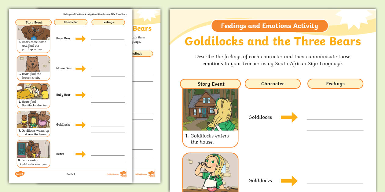 Goldilocks the Three Bears Feelings and Emotions Worksheet