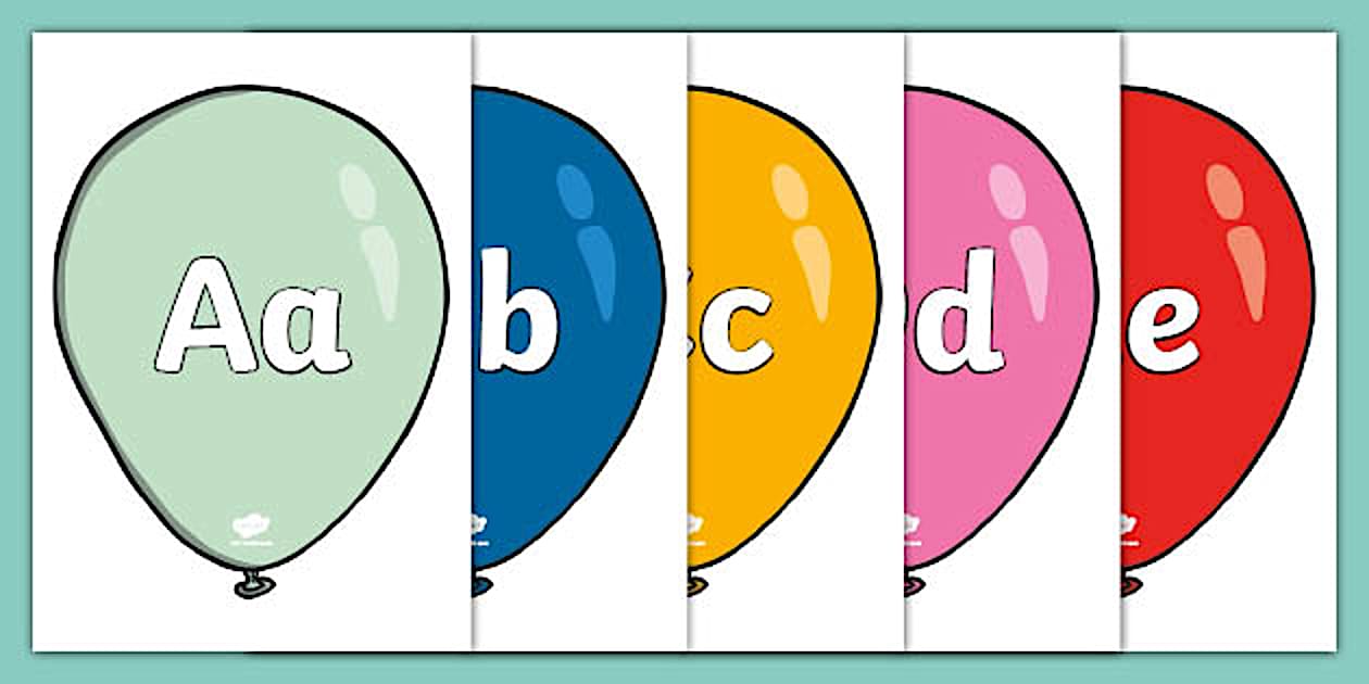 Cursive A-Z Alphabet on Balloons (Teacher-Made) - Twinkl