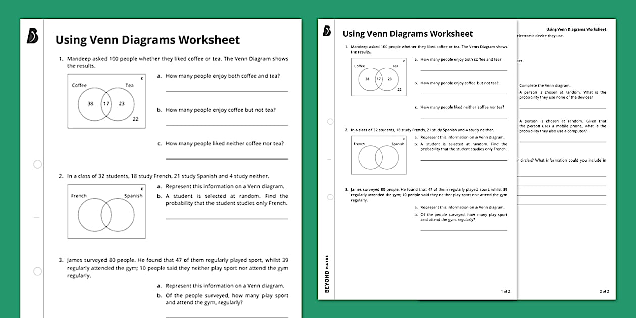 👉 Using Venn Diagrams Worksheet (Teacher-Made) - Twinkl