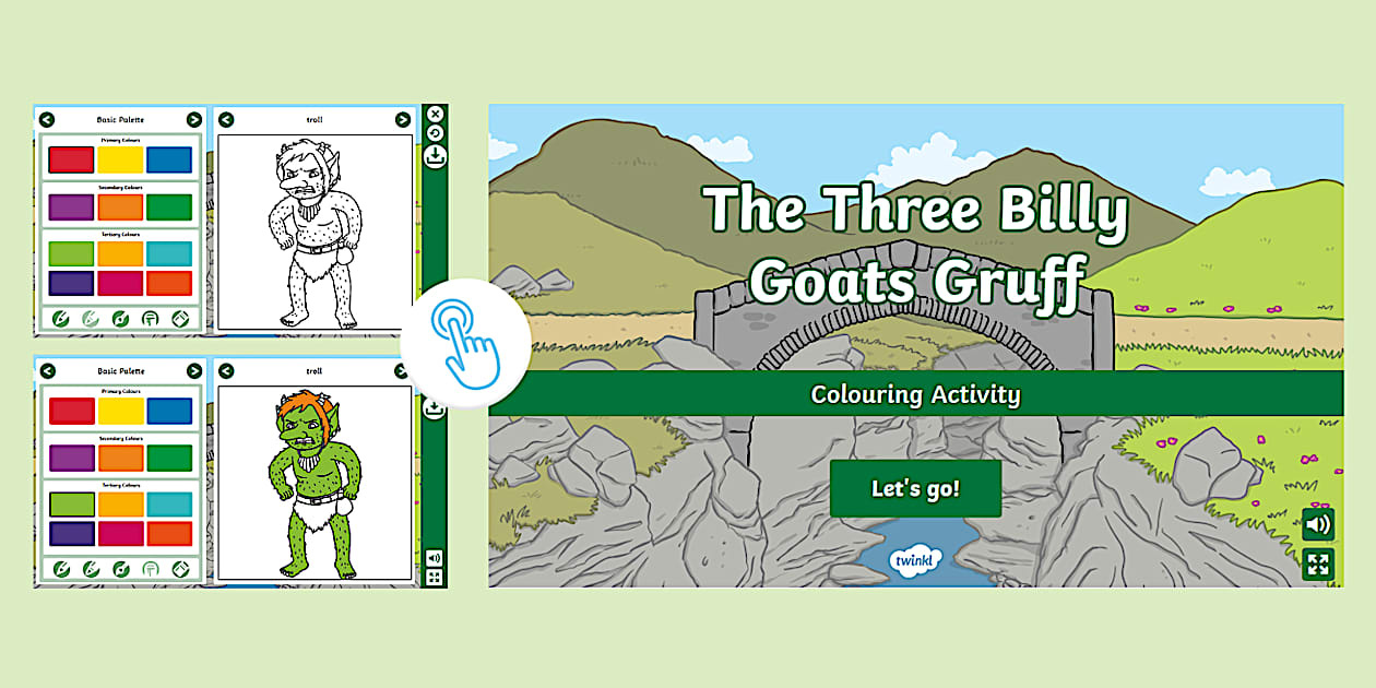 The Three Billy Goats Gruff Interactive Colouring - Twinkl