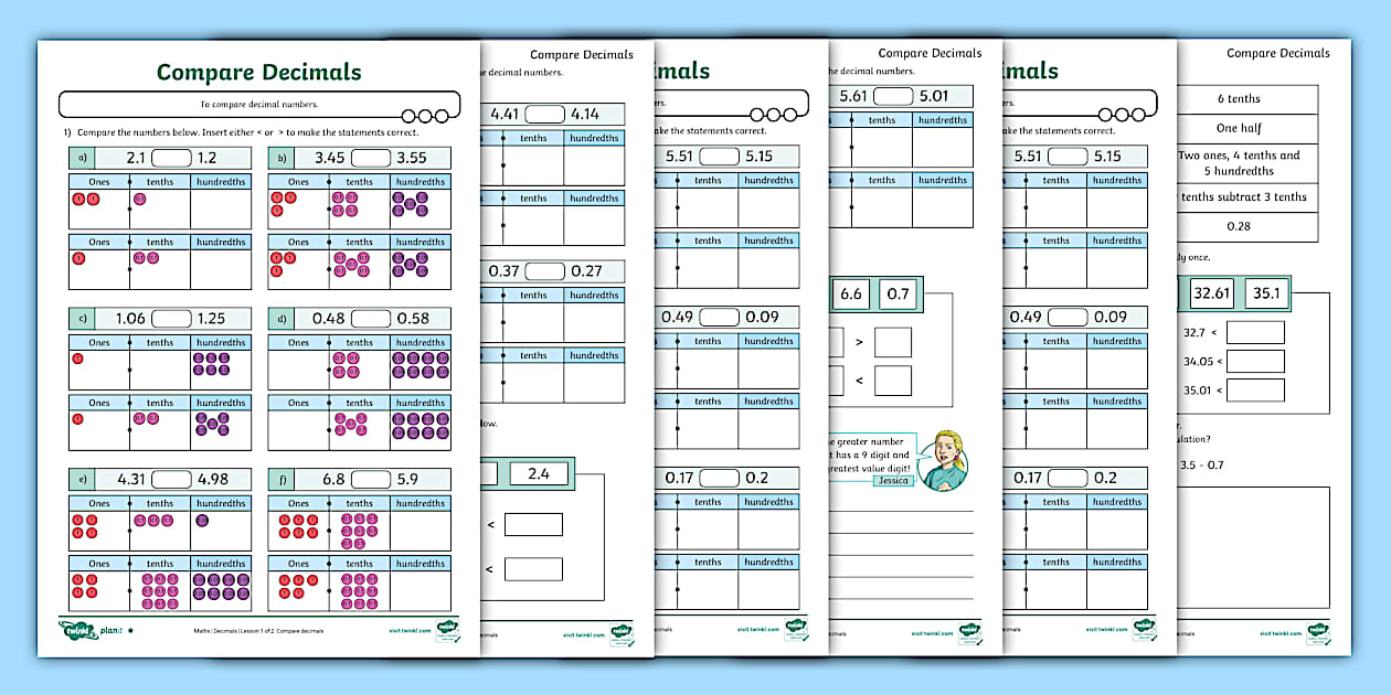 👉 Compare decimals activity sheets. (teacher made)