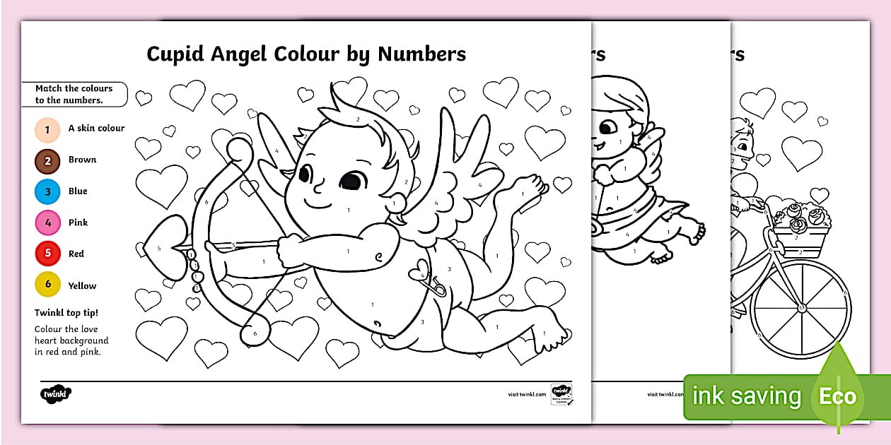 Cupid Angel Colour by Number Pages | Colour by Number Pages