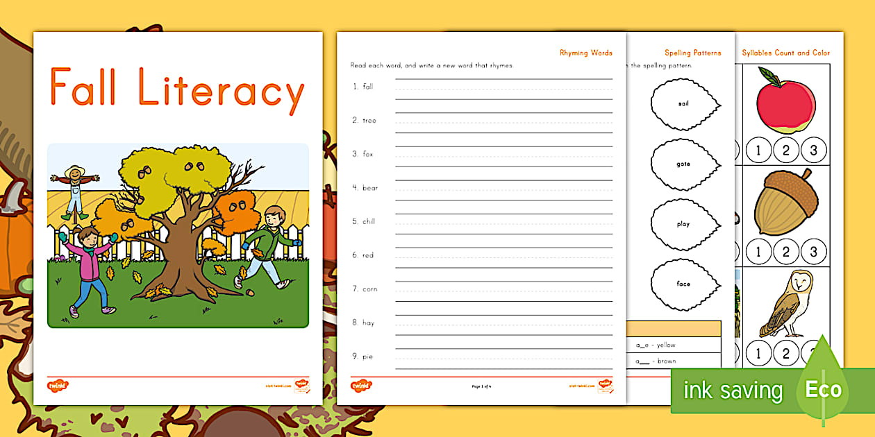 Fall Literacy Activity Booklet for K-2nd Grade - Twinkl