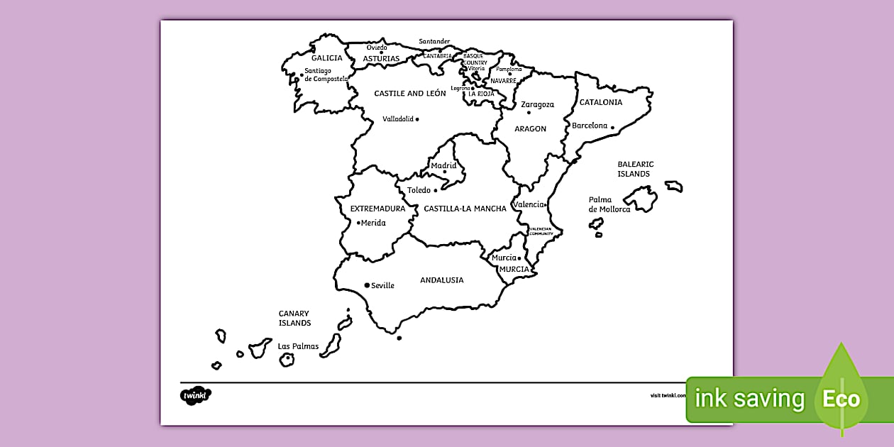 Spain Autonomous Regions Map Colouring | Colouring Sheets