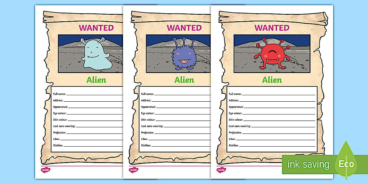Editable Name the Alien Themed Wanted Poster (teacher made)