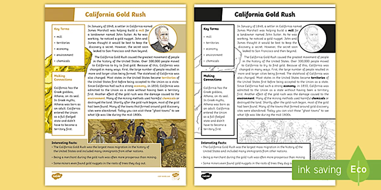 Fourth Grade California Gold Rush Fact File - Twinkl