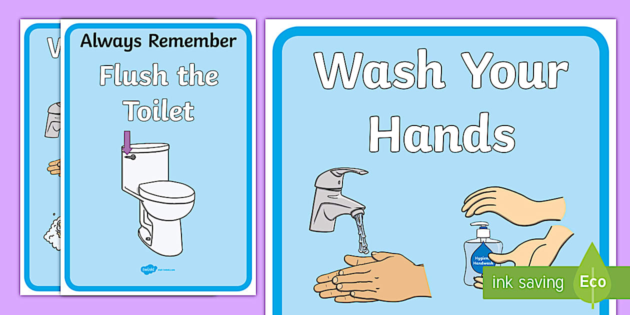 Black and White Toilet Instruction Display Signs - Twinkl