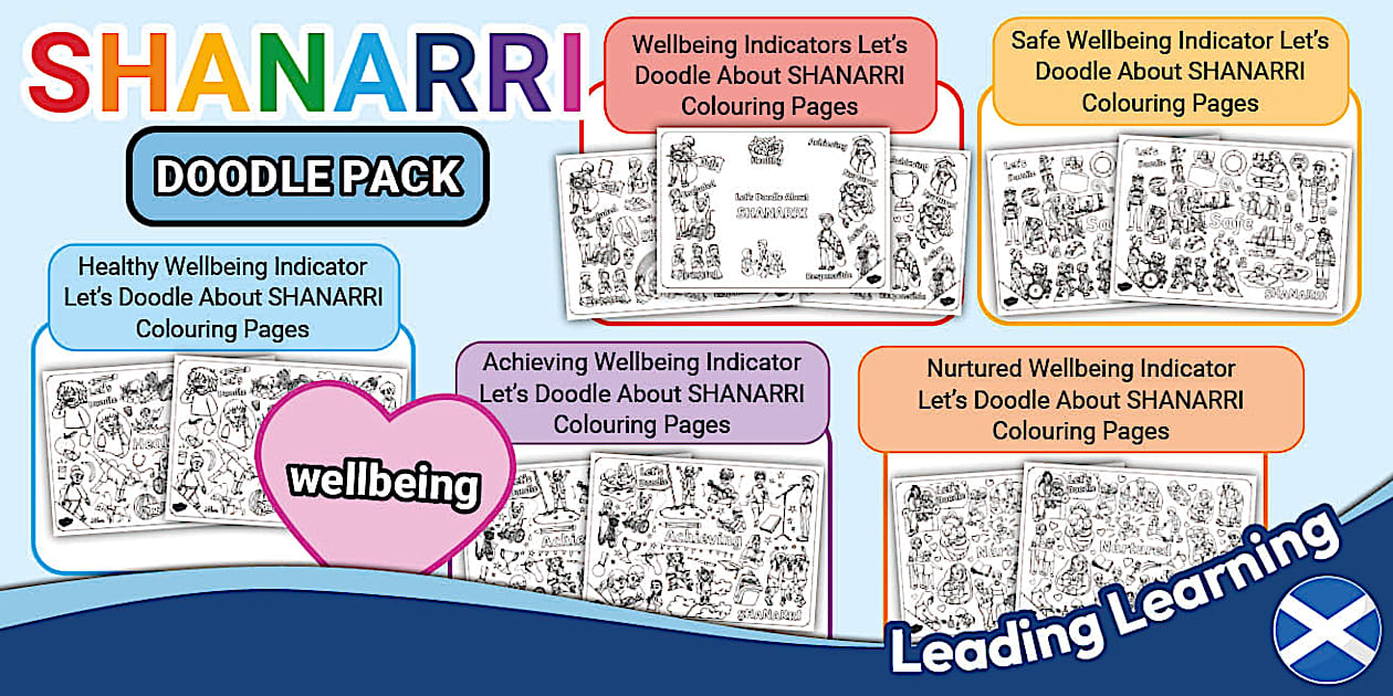 Wellbeing Indicators SHANARRI Doodle Colouring Pages Pack
