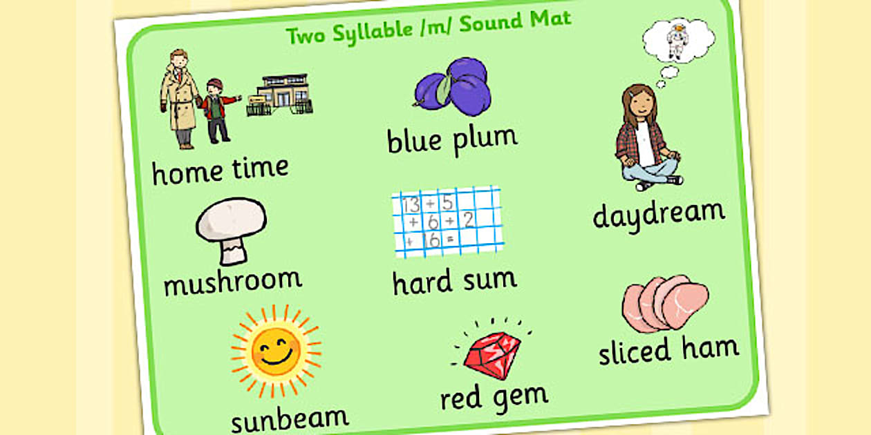 Black and White Two Syllable Final M Sound Word Mat - Twinkl