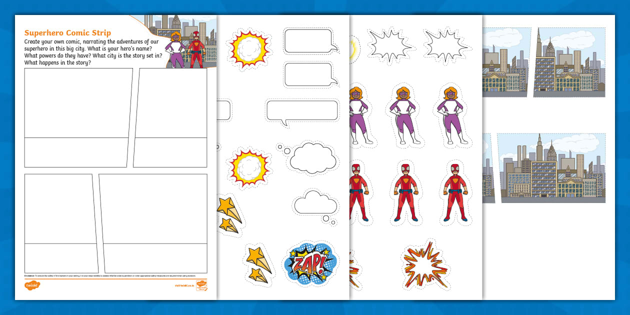 Superhero Comic Cut and Stick (teacher made) - Twinkl