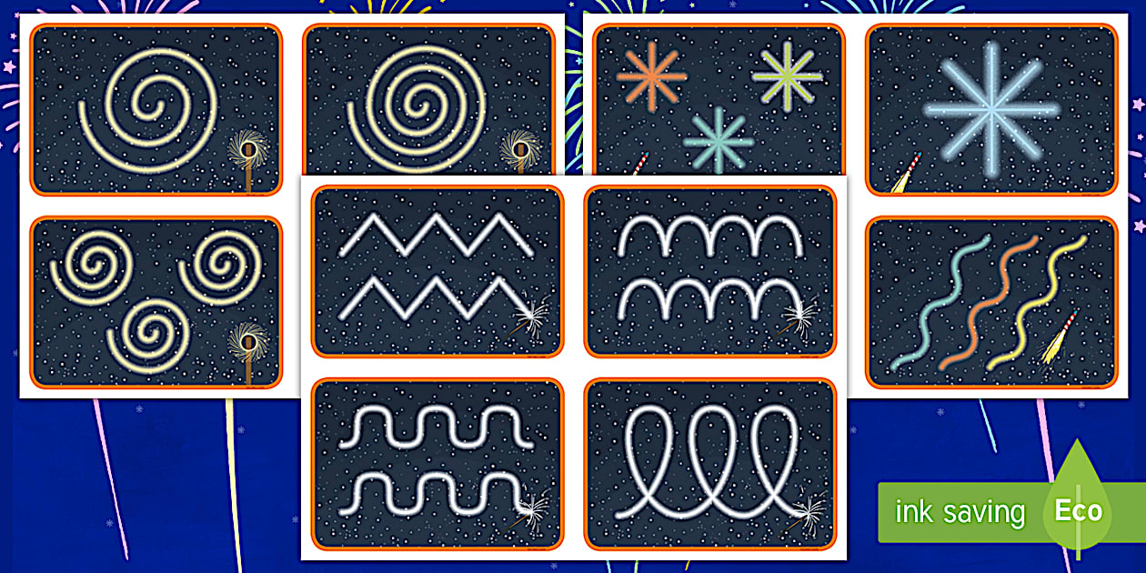 Firework Mark-Making Pattern Cards (teacher made) - Twinkl