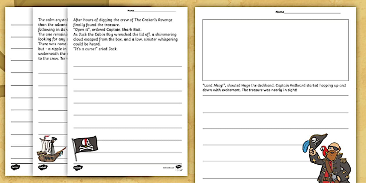 Pirate Story Starter Worksheets - English Resource - Twinkl