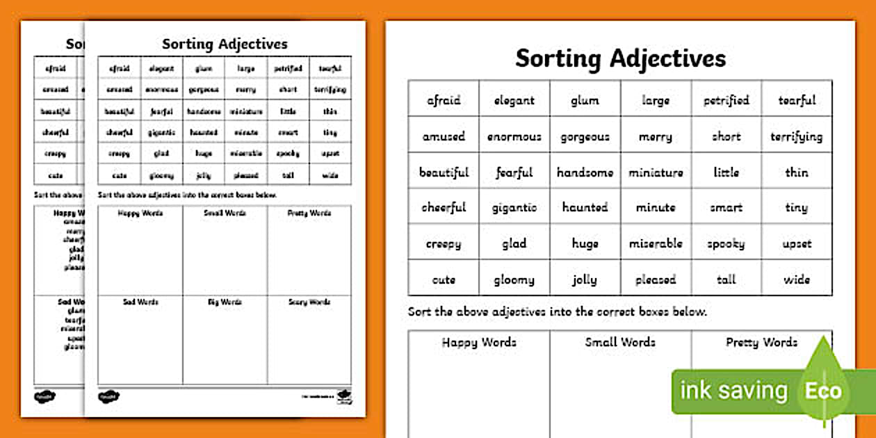 Sorting Adjectives Worksheet | 3rd/4th Class (teacher made) Sorting Adjectives Worksheet | 3rd/4th Class (teacher made)