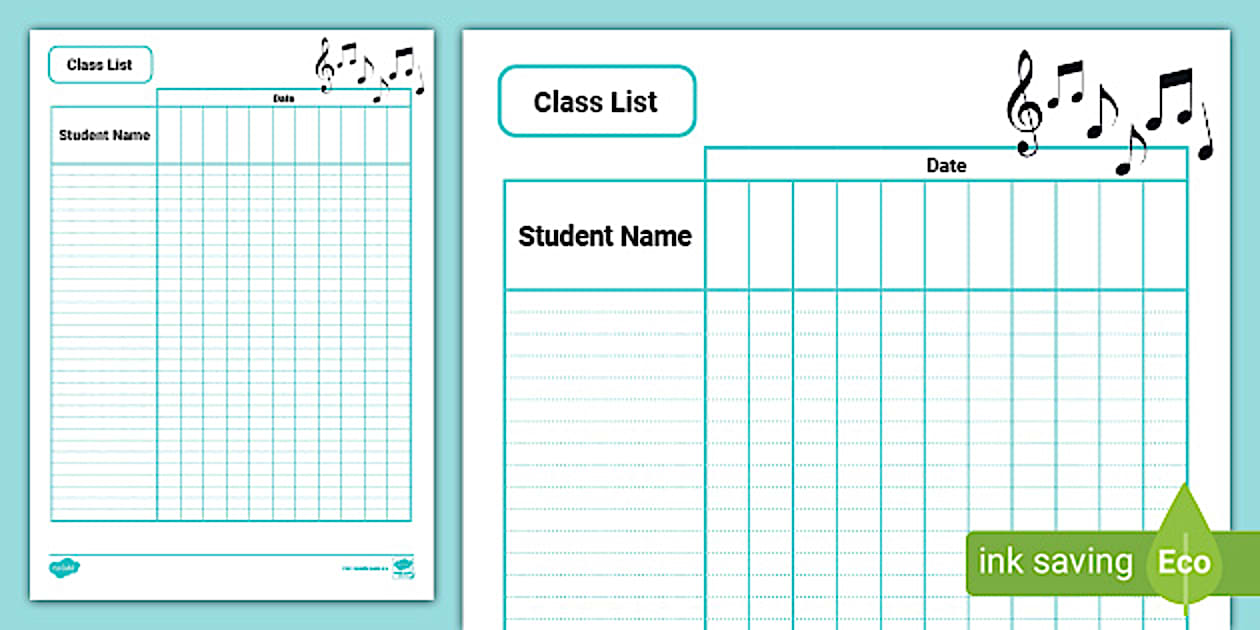 Music Blank Class Checklist (Teacher-Made) - Twinkl