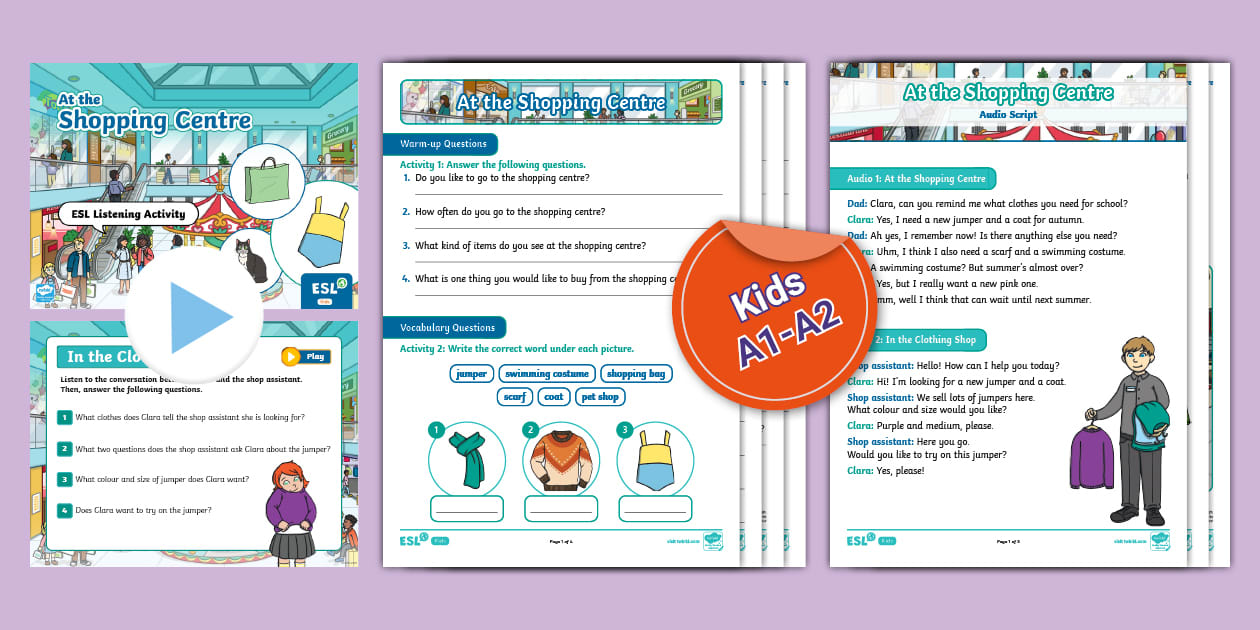 ESL Shopping Centre Listening Activity {Kids} (teacher made)
