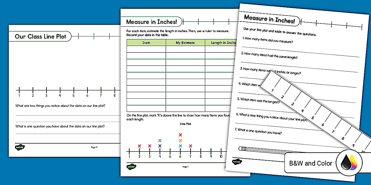 Measure in Inches! Worksheet and Line Plot for K-2nd Grade