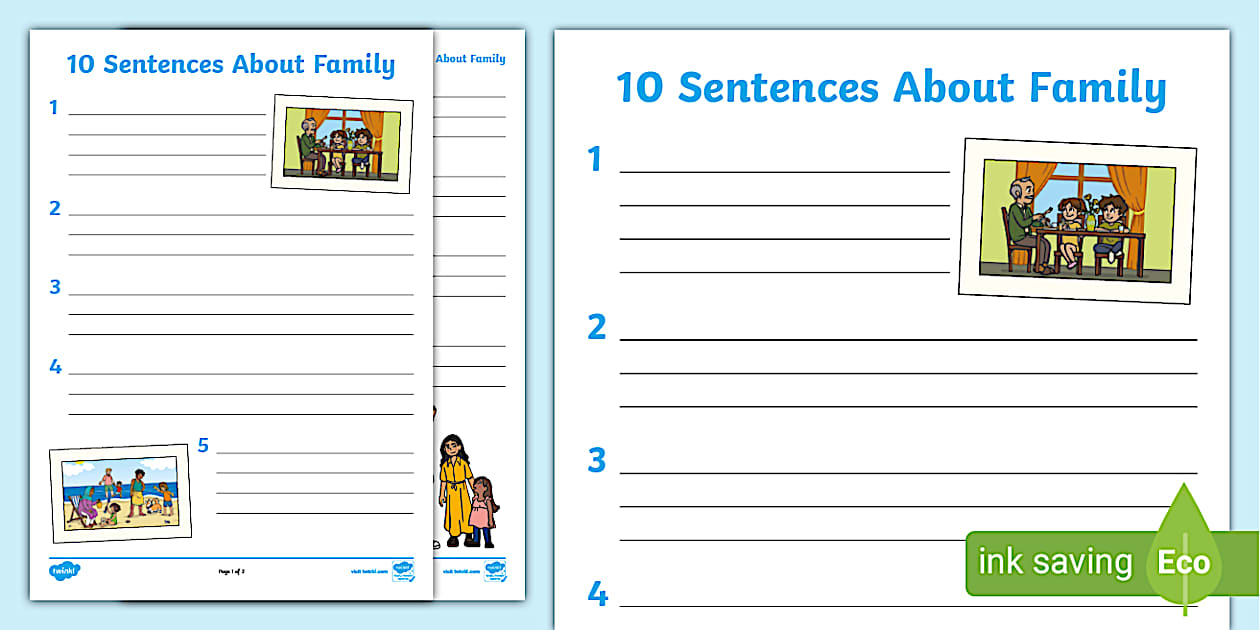 10 Sentences about Family Worksheet (Teacher-Made) - Twinkl