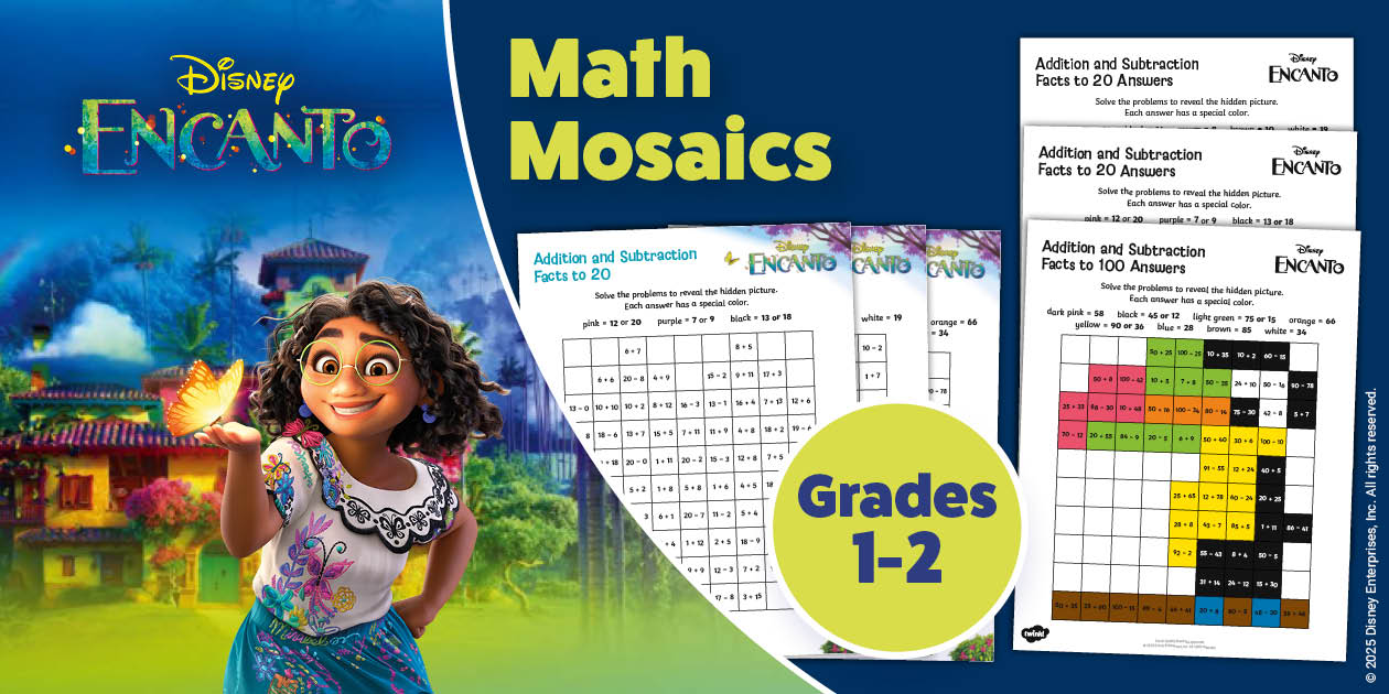 Encanto: Addition & Subtraction to 100 Math Mosaics