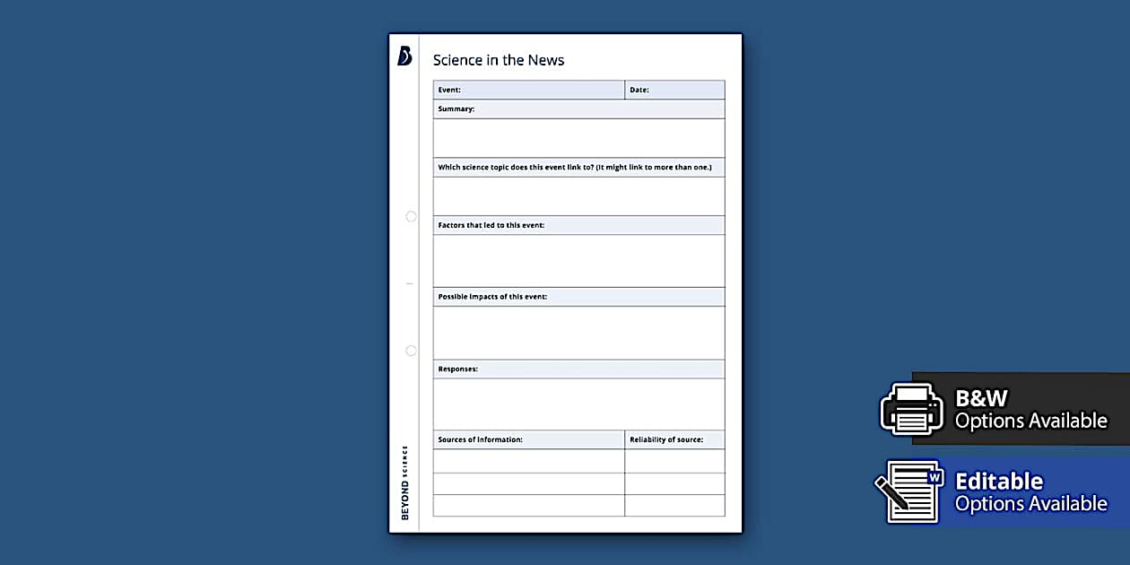 Science in the News Research Worksheet | Science | Beyond