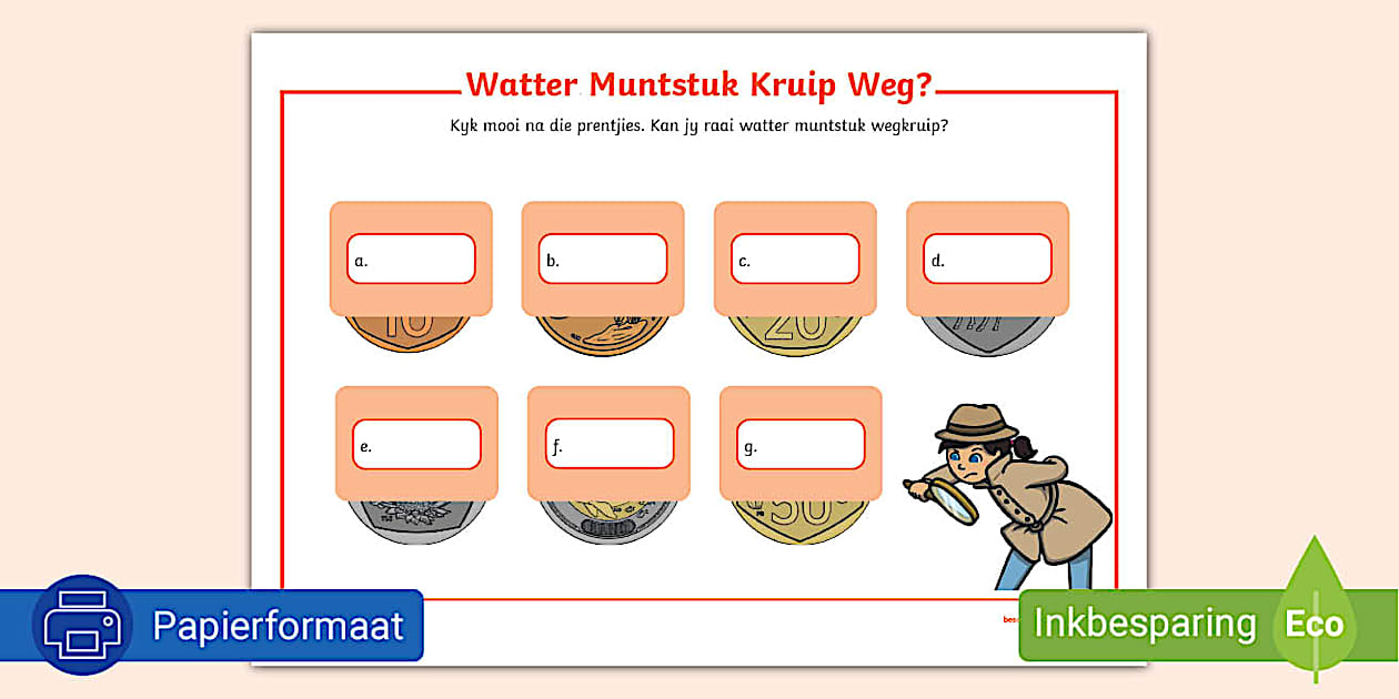 Watter Muntstuk Kruip Weg Aktiwiteitsblad (Teacher-Made)