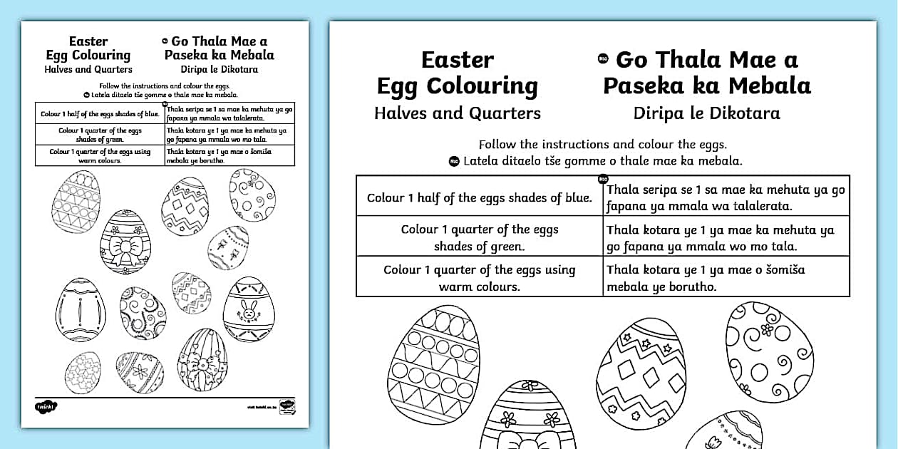 Easter Egg Fractions Colouring Activity – Sepedi - Twinkl