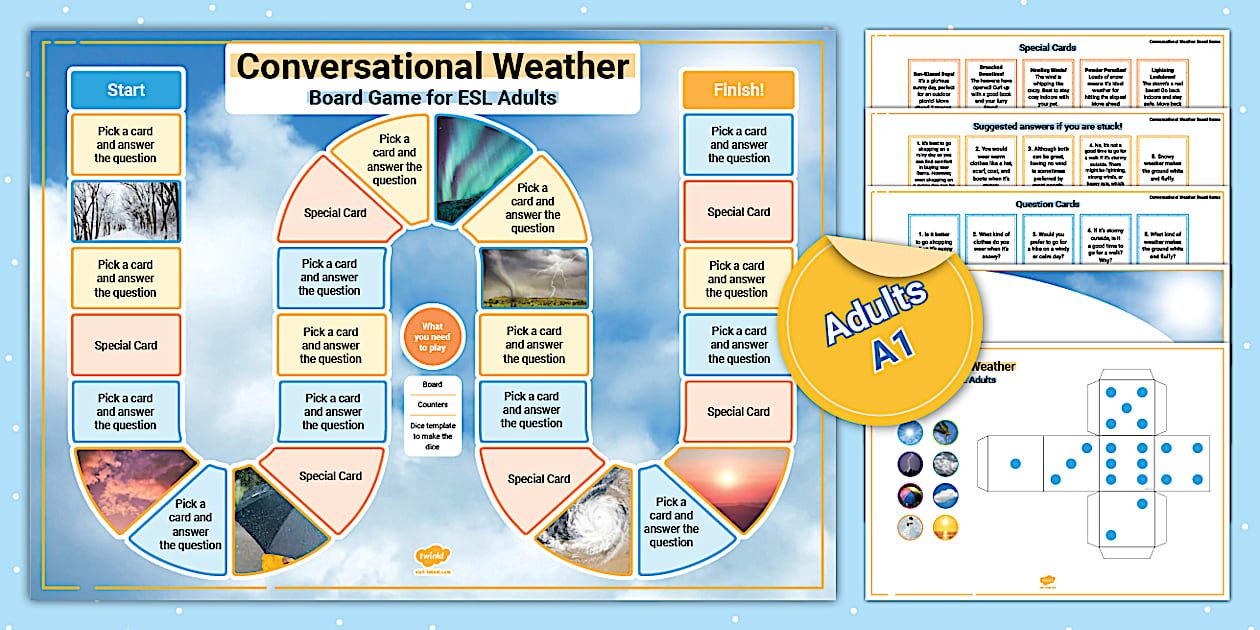 ESL Conversational Weather Board Game [Adults, A1] - Twinkl