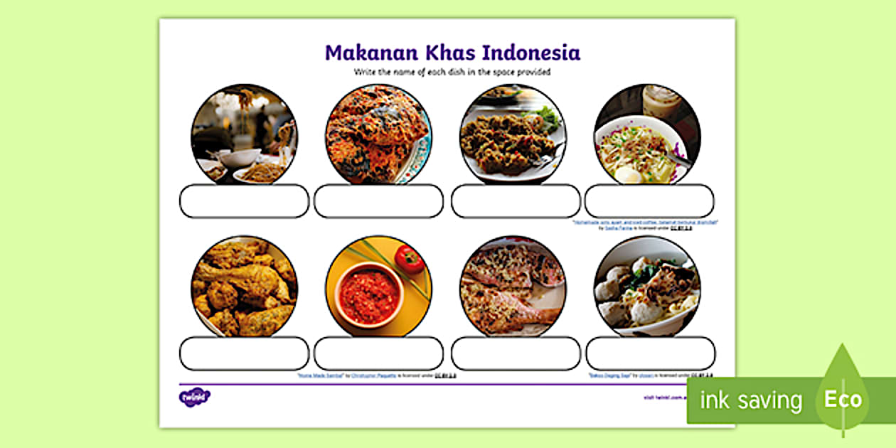 Indonesian Traditional Food Photo Worksheet