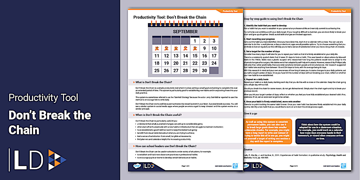 Productivity Tool: Don't Break the Chain - Leaders - Twinkl