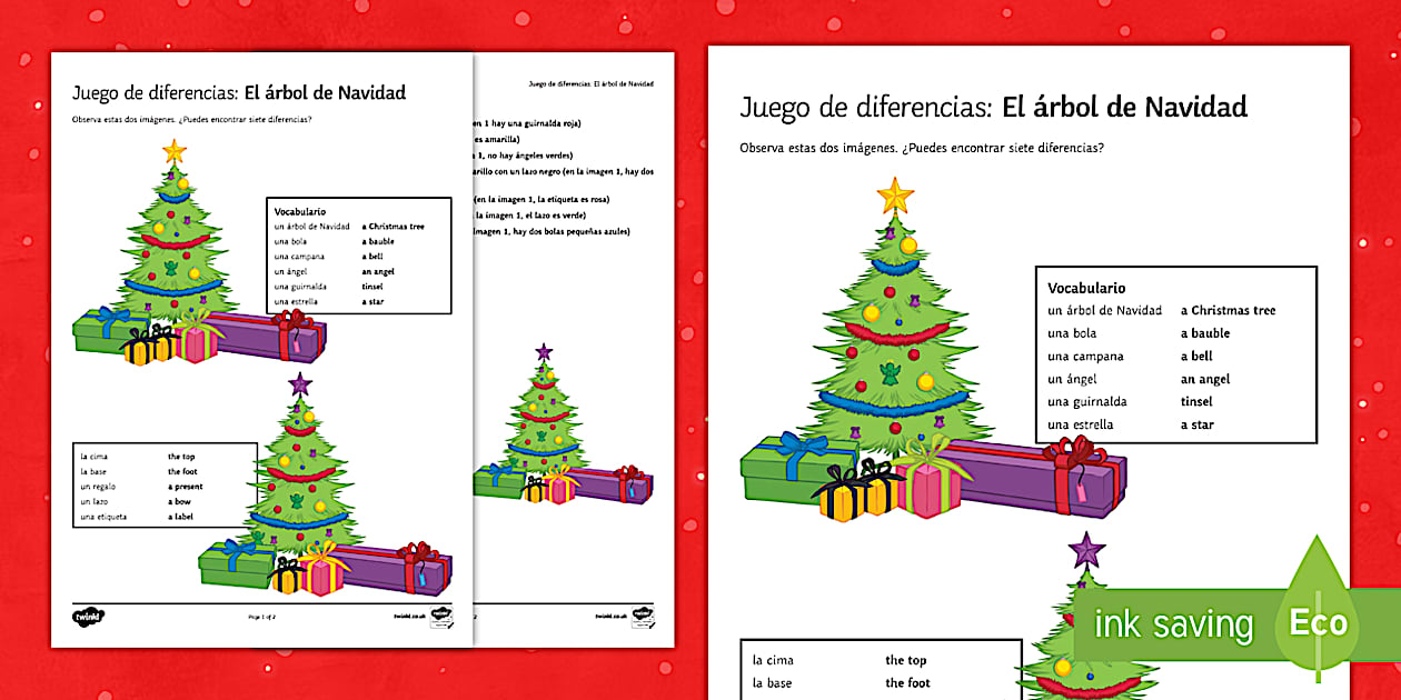 Christmas Tree Spot the Differences Worksheet / Worksheet Spanish