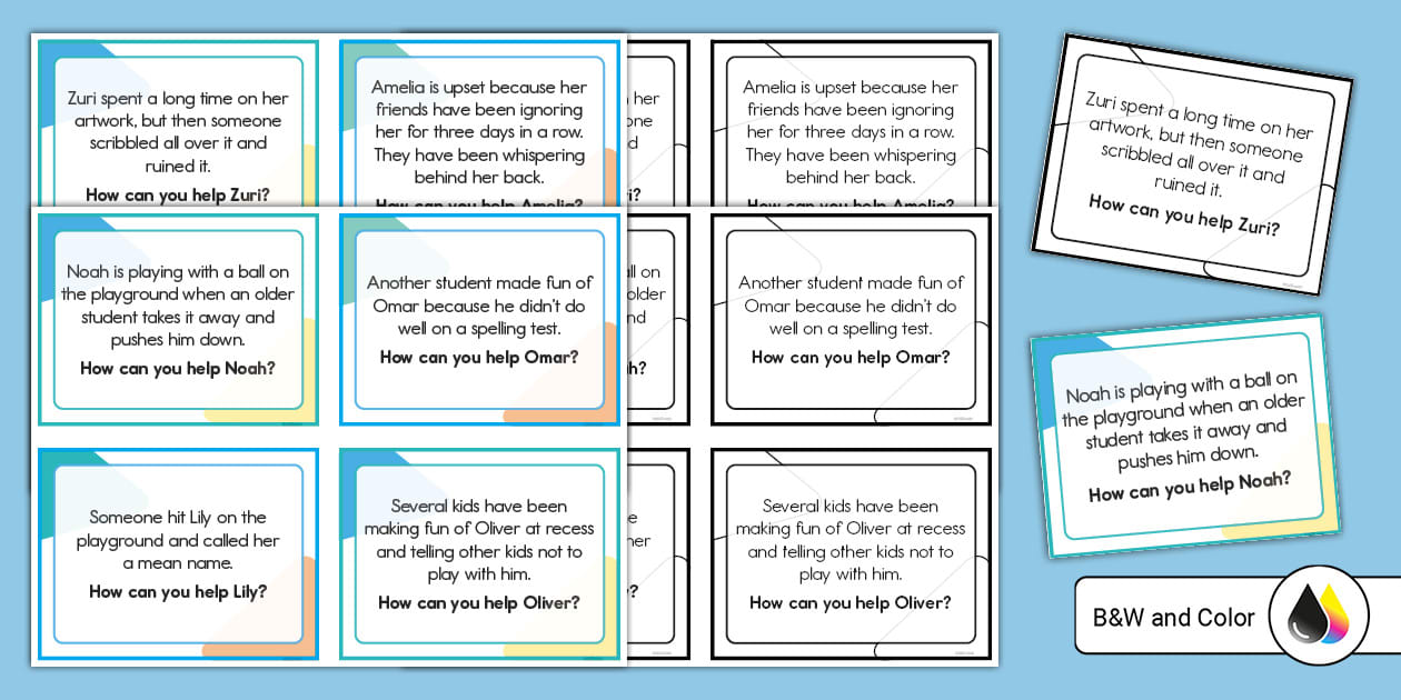 Bullying Scenario Discussion Cards - Twinkl