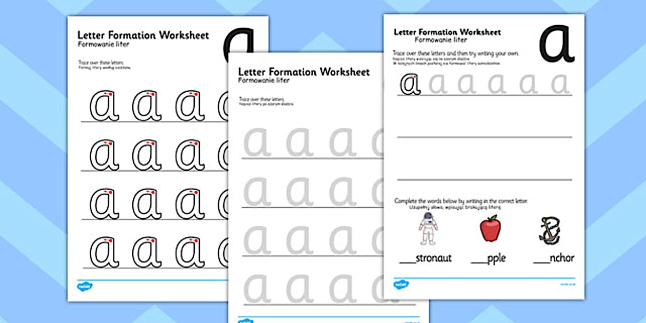 a z Letter Formation Worksheets Polish Translation - Twinkl