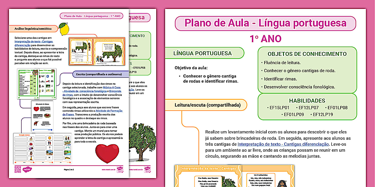 FREE! - Plano de aula 1º ano - Português: gênero textual cantigas de roda