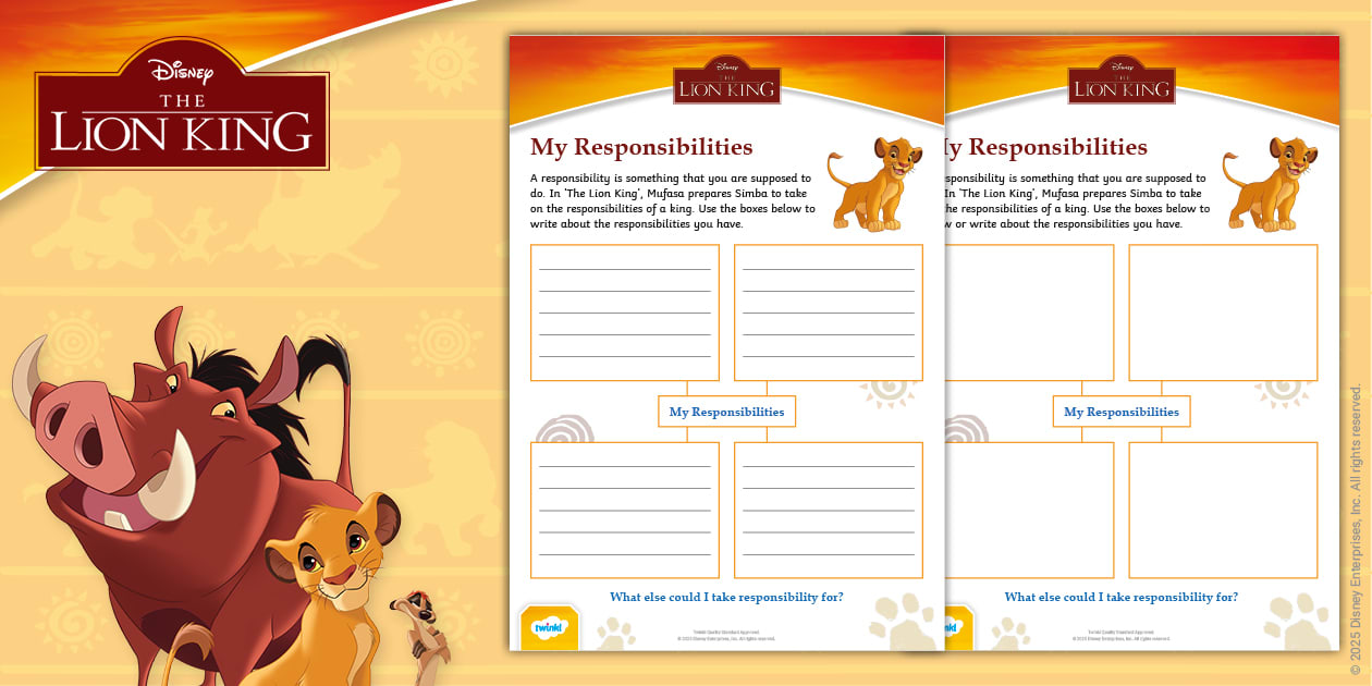 The Lion King: Responsibility Mind Map Activity Sheet [5-9]