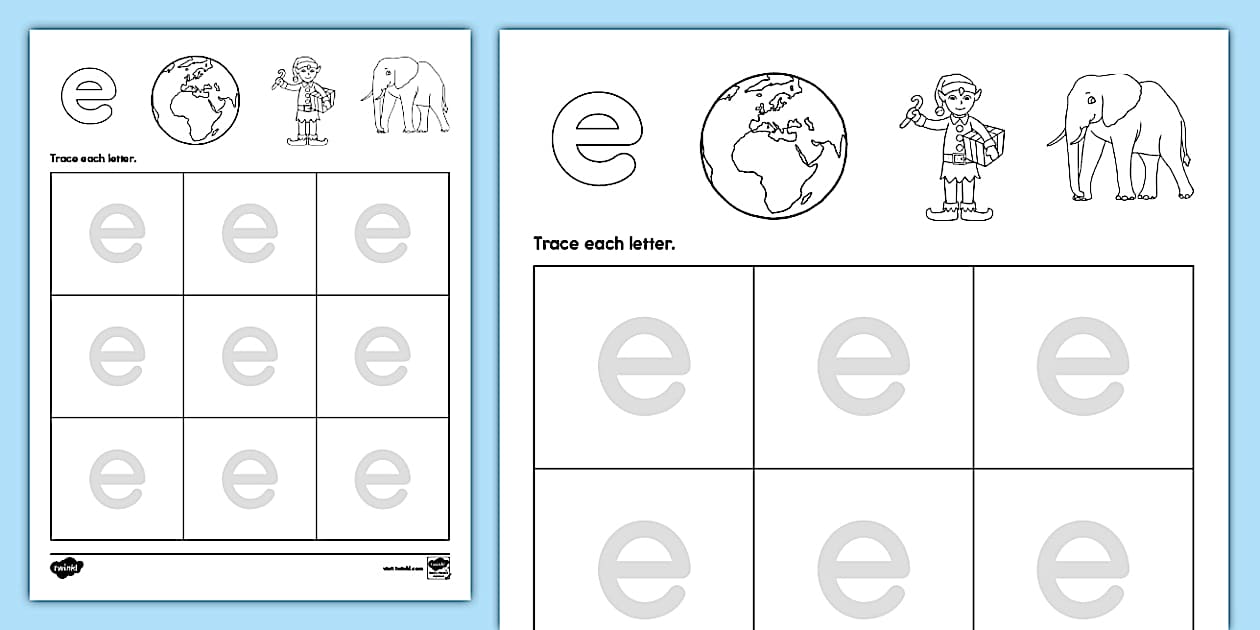 Lowercase Letter e Tracing Worksheet (teacher made) - Twinkl