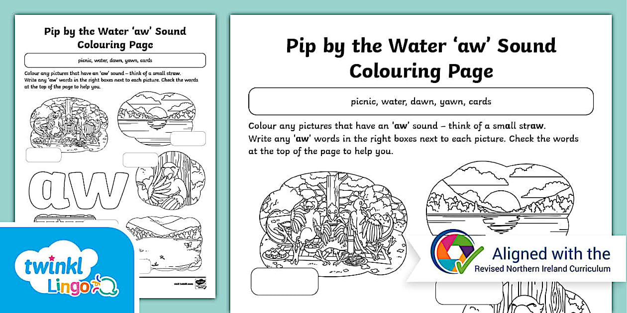 Pip by the Water 'aw' Sound Colouring Page - Twinkl