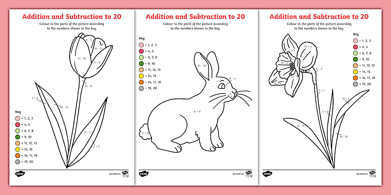 👉 Spring Colour by Calculation Adding and Subtracting to 20