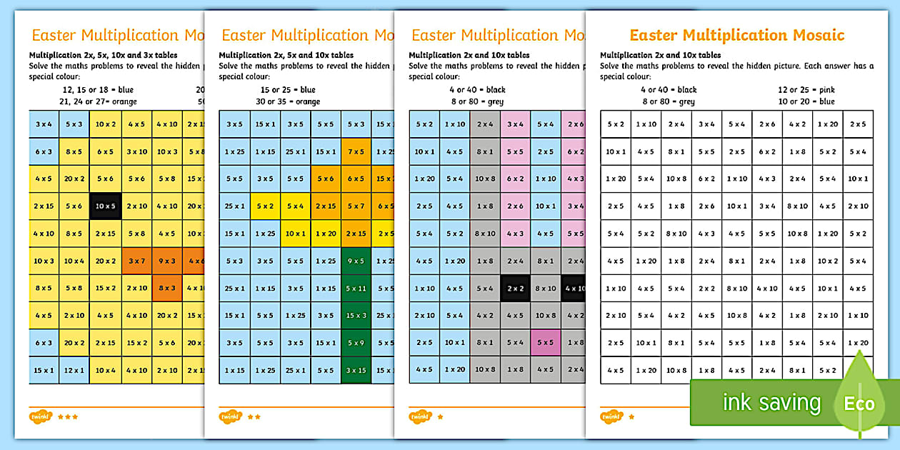 Easter Themed Multiplication Mosaic Worksheet / Worksheets