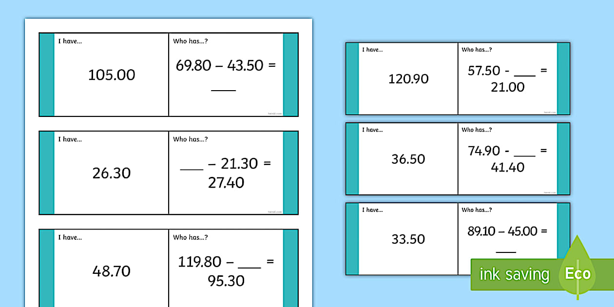 Decimal Subtraction Missing Number Loop Cards - AC9M6N04