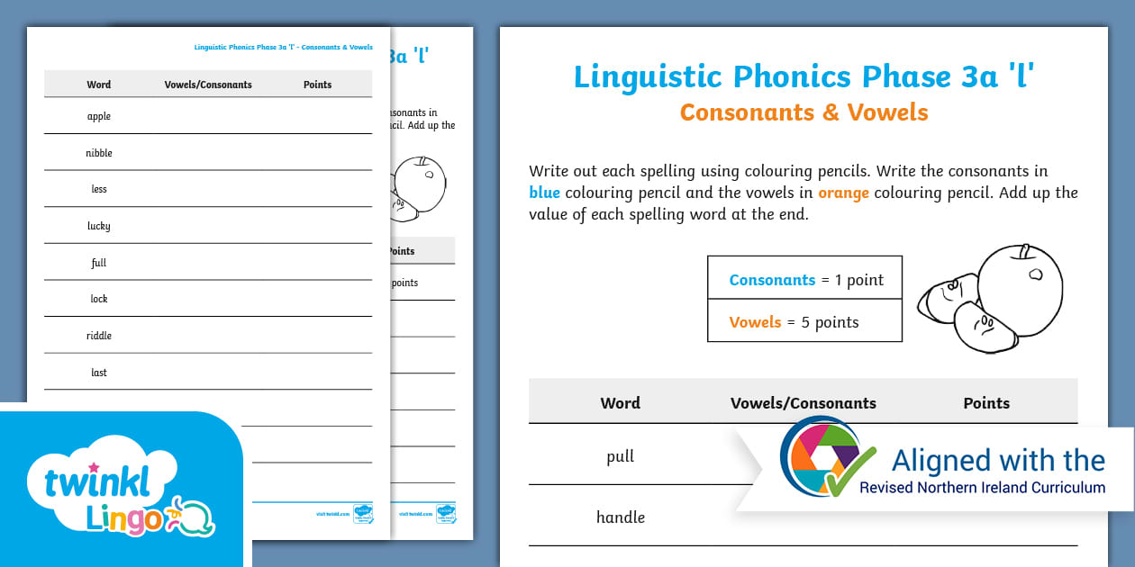 Linguistic Phonics Phase 3a 'l' - Consonants & Vowels
