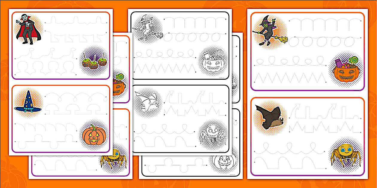 Halloween Pencil Control Flashcards (teacher made) - Twinkl