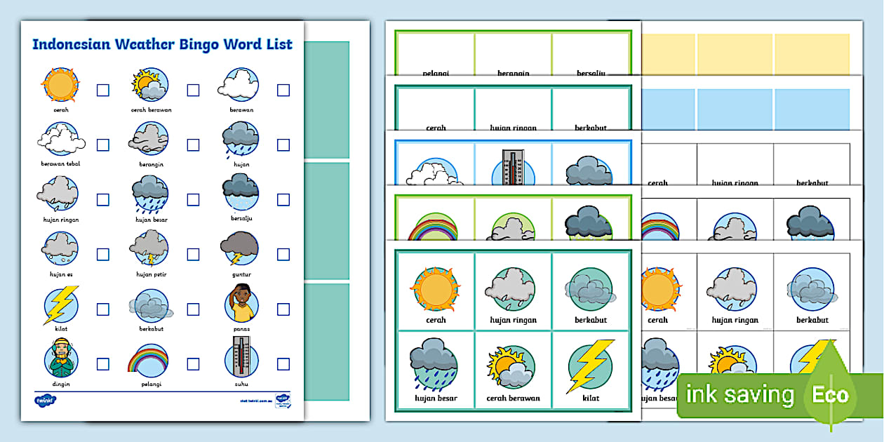 Indonesian Weather Bingo Game - Twinkl Australia - Twinkl