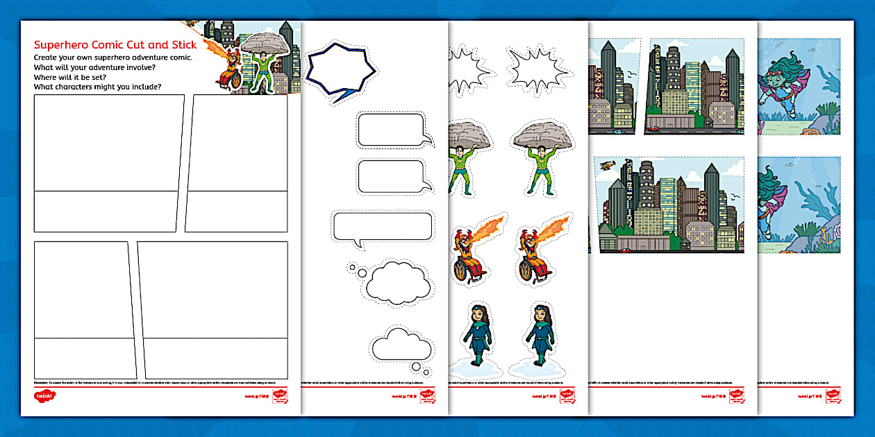 Superhero Comic Cut and Stick (teacher made) - Twinkl
