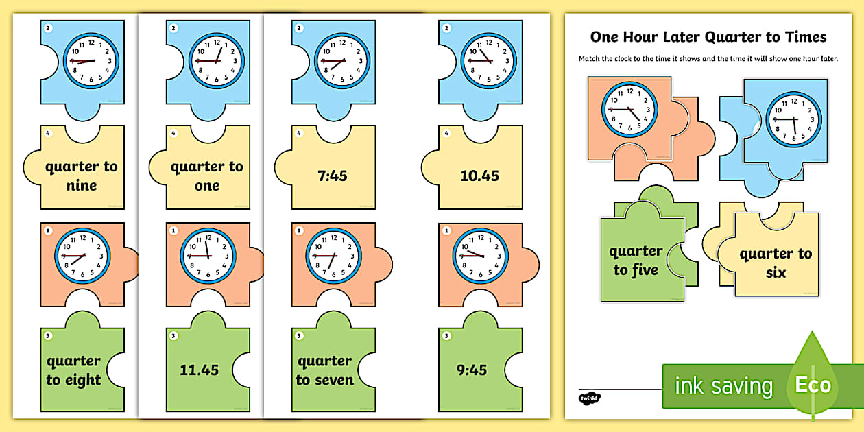 One Hour Later Quarter To Times Jigsaw Puzzle - Twinkl