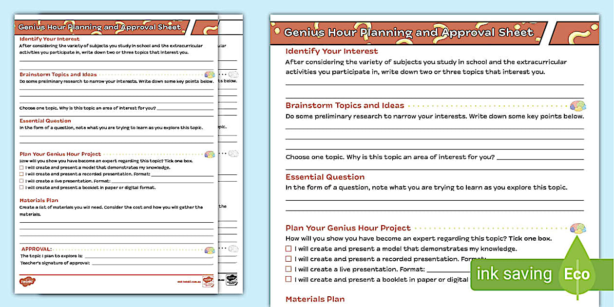Genius Hour Planning and Approval Sheet (teacher made)