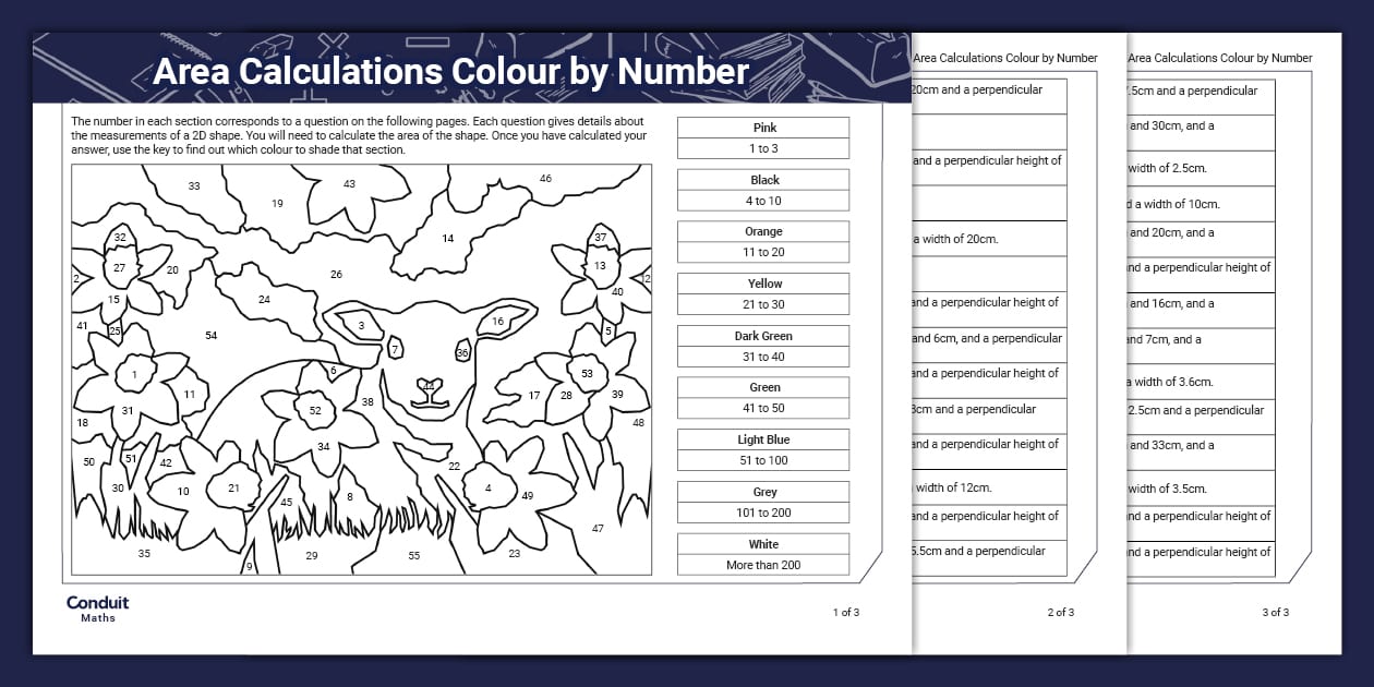 Area Calculated colouring by Number Activity Sheet - Twinkl
